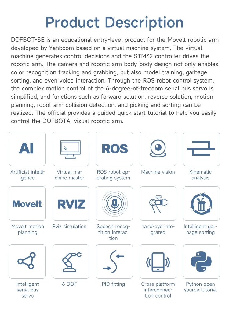 Yahboom DOFBOT SE AI Vision Robotic Arm with ROS Python