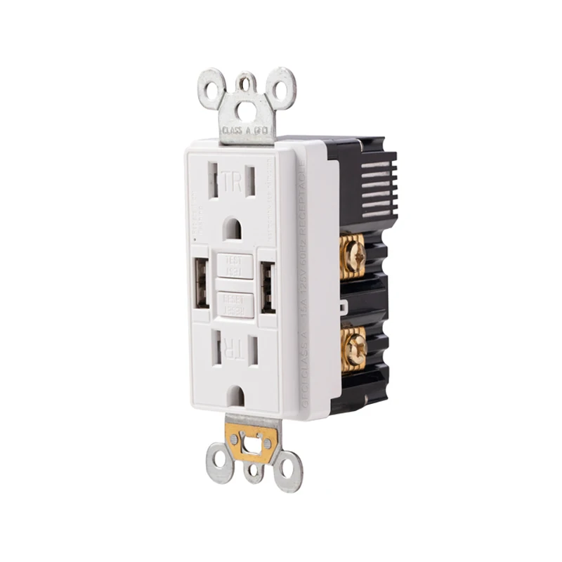 US Standard Self-testing 110V 15A GFCI Outlet with Duplex 5V 4.8A USB ...