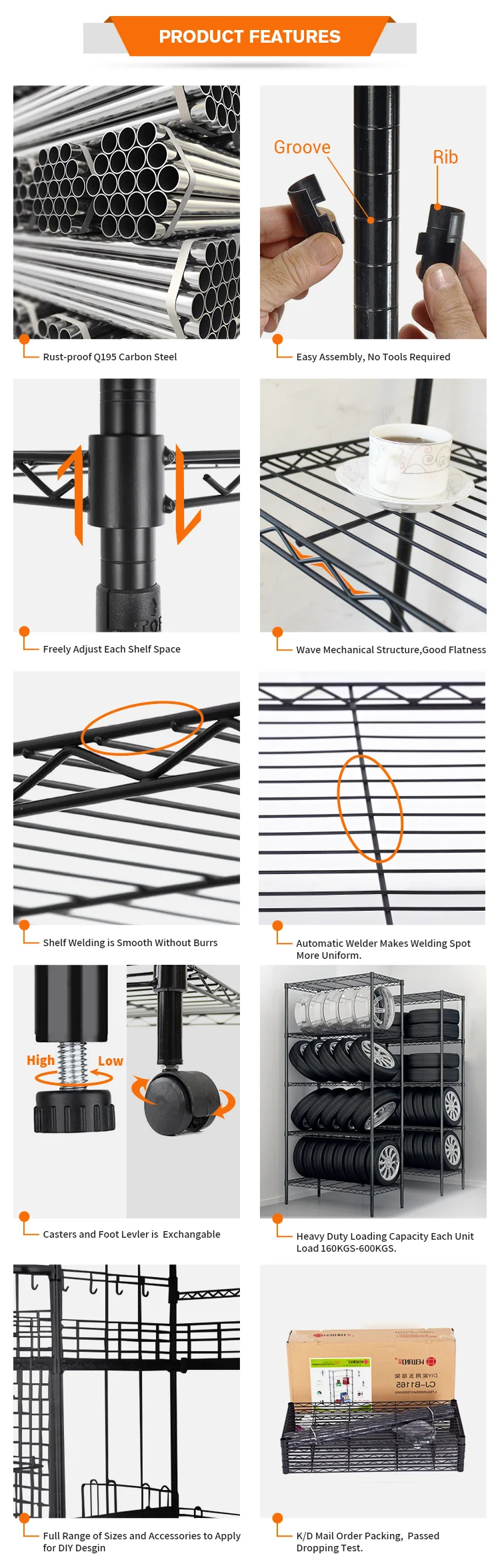 Heavy Duty 6 Tiers Powder Coated Metal Storage Wire Shelf Nsf Approval ...