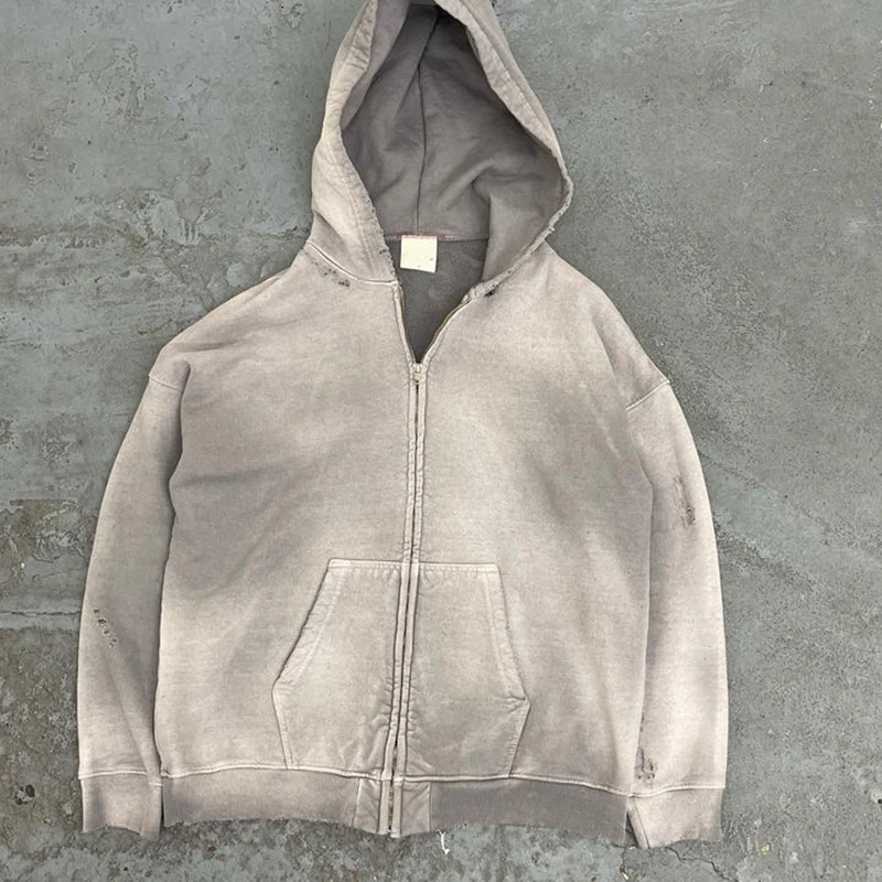 YSJY Custom Acid Washed Zip up Hoodies - Vintage Streetwear