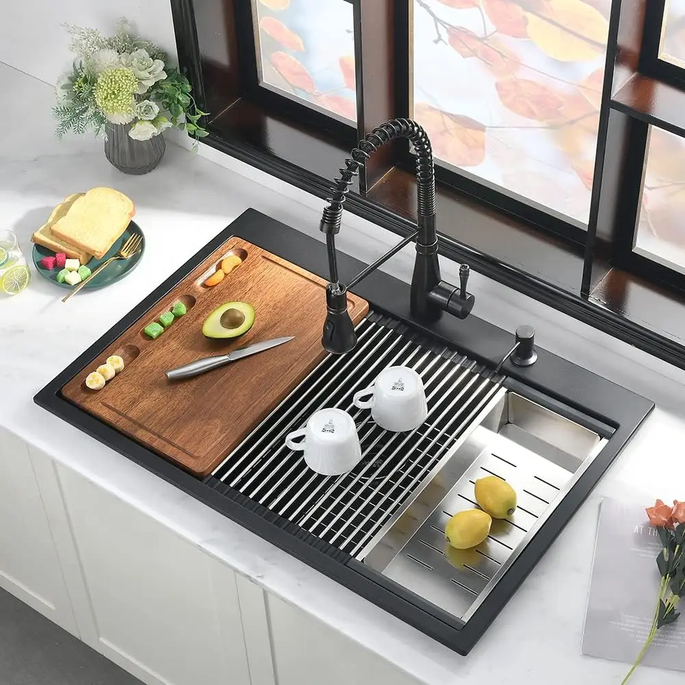 Workstation Granite Composite Single Bowl Drop-In Kitchen Sink With ...