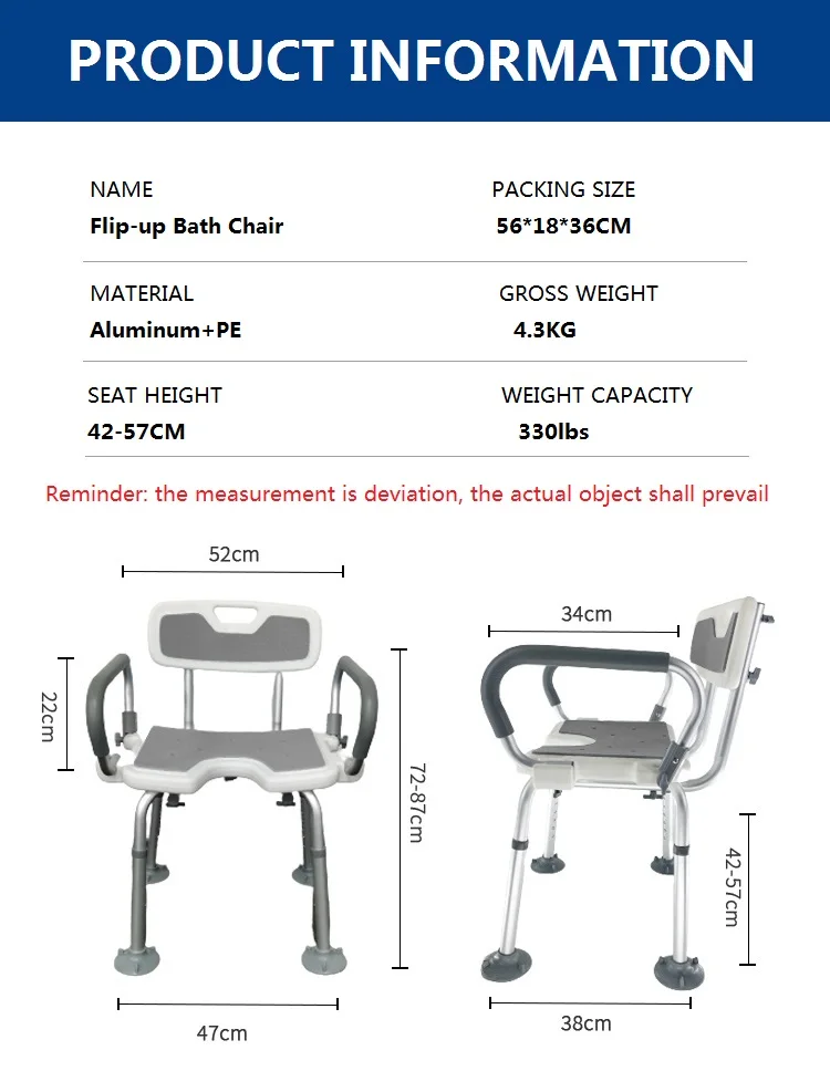 Height Adjustable Shower Chair With Arm For Elderly Durable Shower Chair - Buy Bath Chair For ...