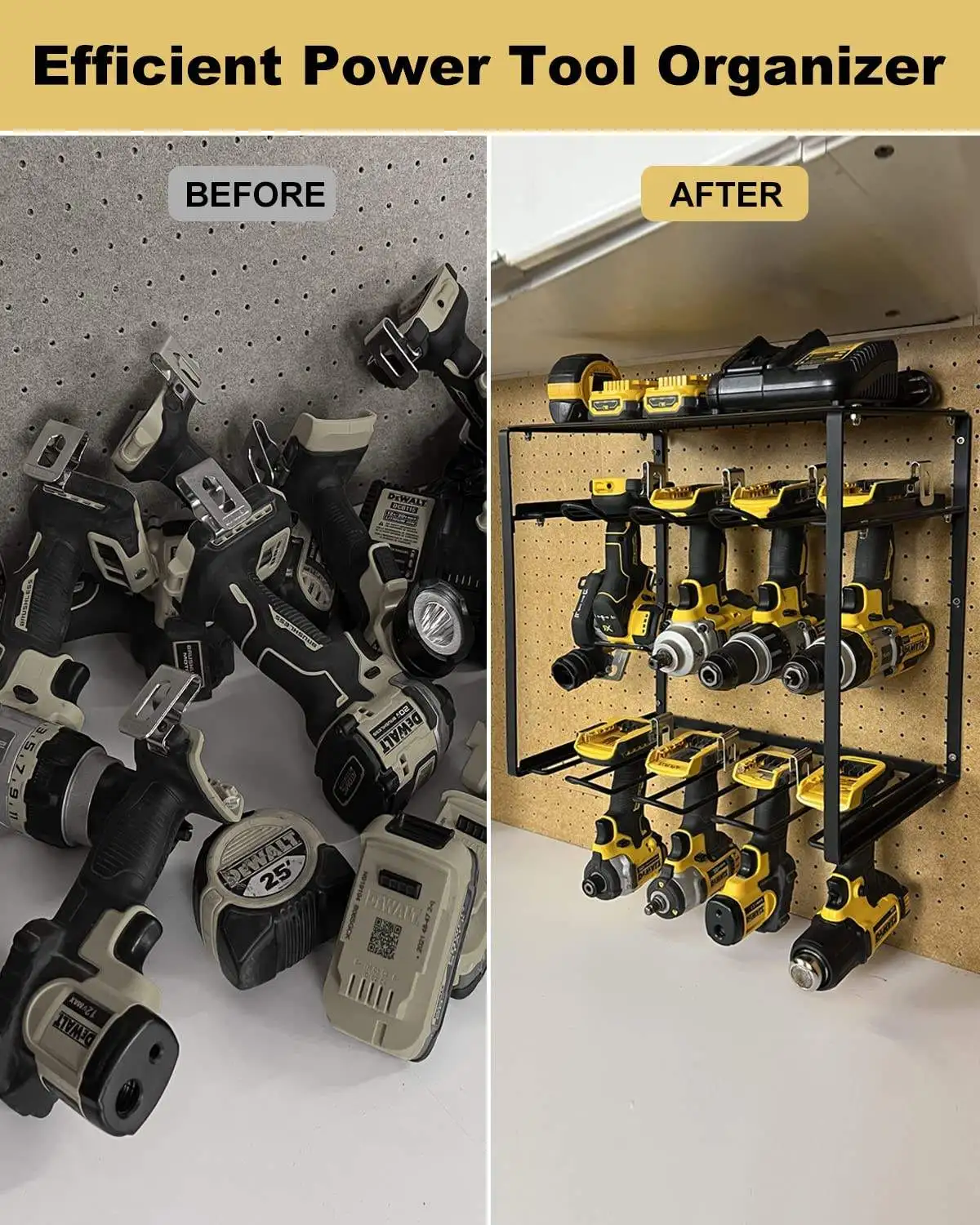 Heavy Duty Tool Shelf with 8 Drill Slots Power Tool Rack Organizer ...