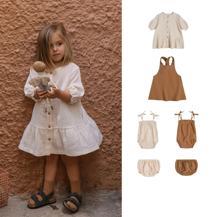 Ins Summer Girls Solid Color Cotton Dress Toddler Clothing Plain ...