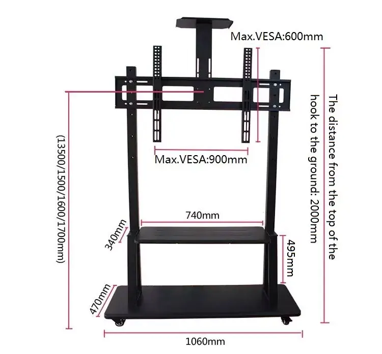 Modern Steel Furniture 55''-100'' Movable TV Rolling Display Stand with ...