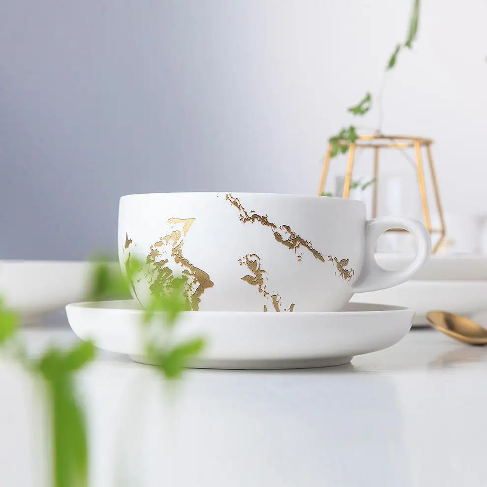 Nordic Style Dinnerware Sets - Matte Golden Marble Glaze