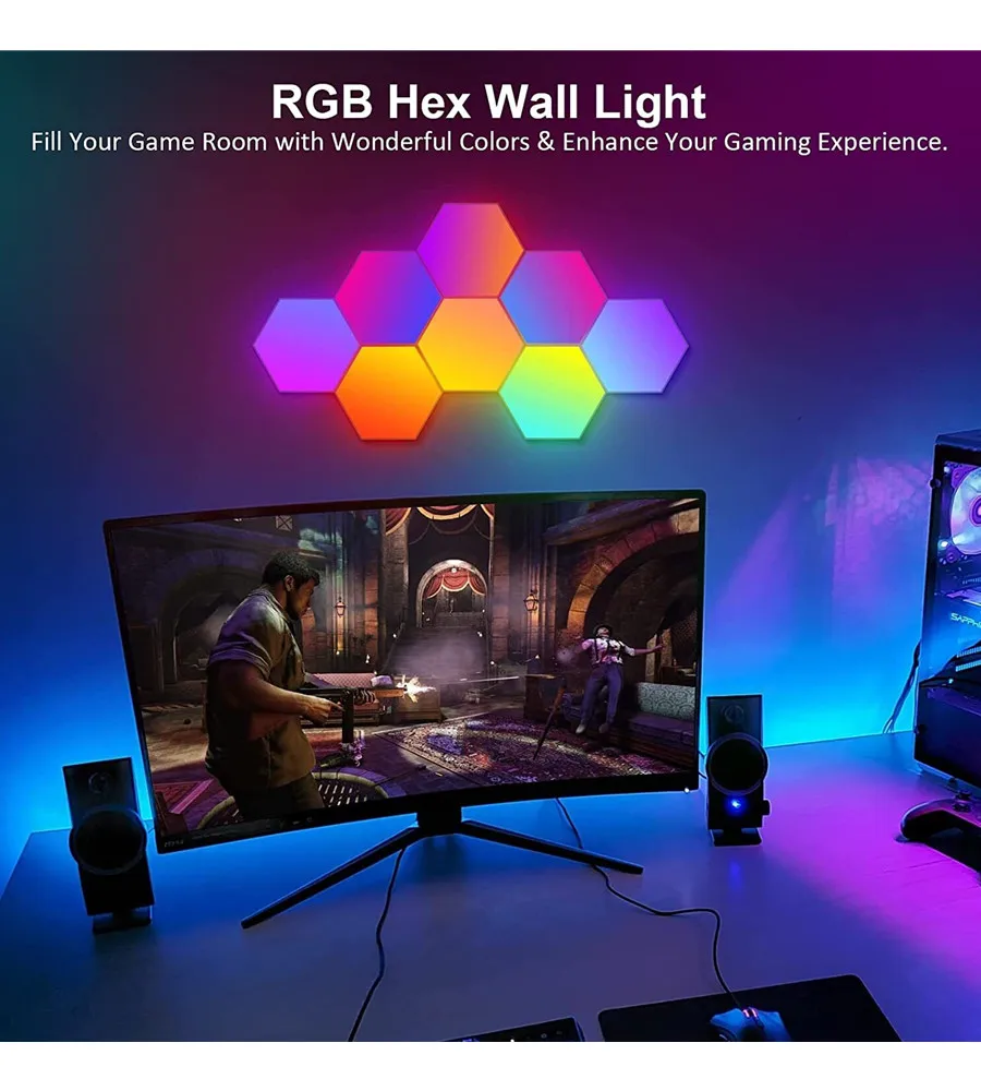 Smart App Remote Control LED Hexagon Lights - RGB Color