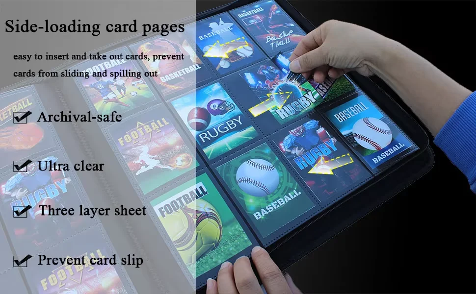 9-Pocket Card Binder Premium Zip Collection Binder Dual-Sided PU Album ...