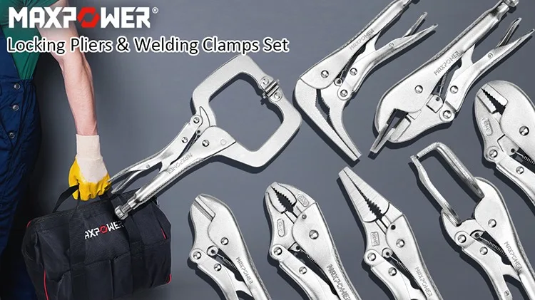 Maxpower Workshop Work Vise Grip Clamps 10in Locking Pliers Curved Jaw ...