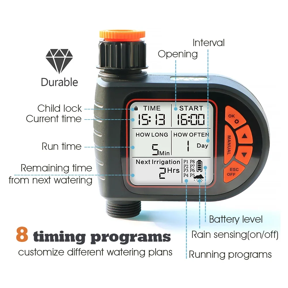 Outdoor Automatic Drip Controller Smart Rain Sensor Waterproof LCD ...