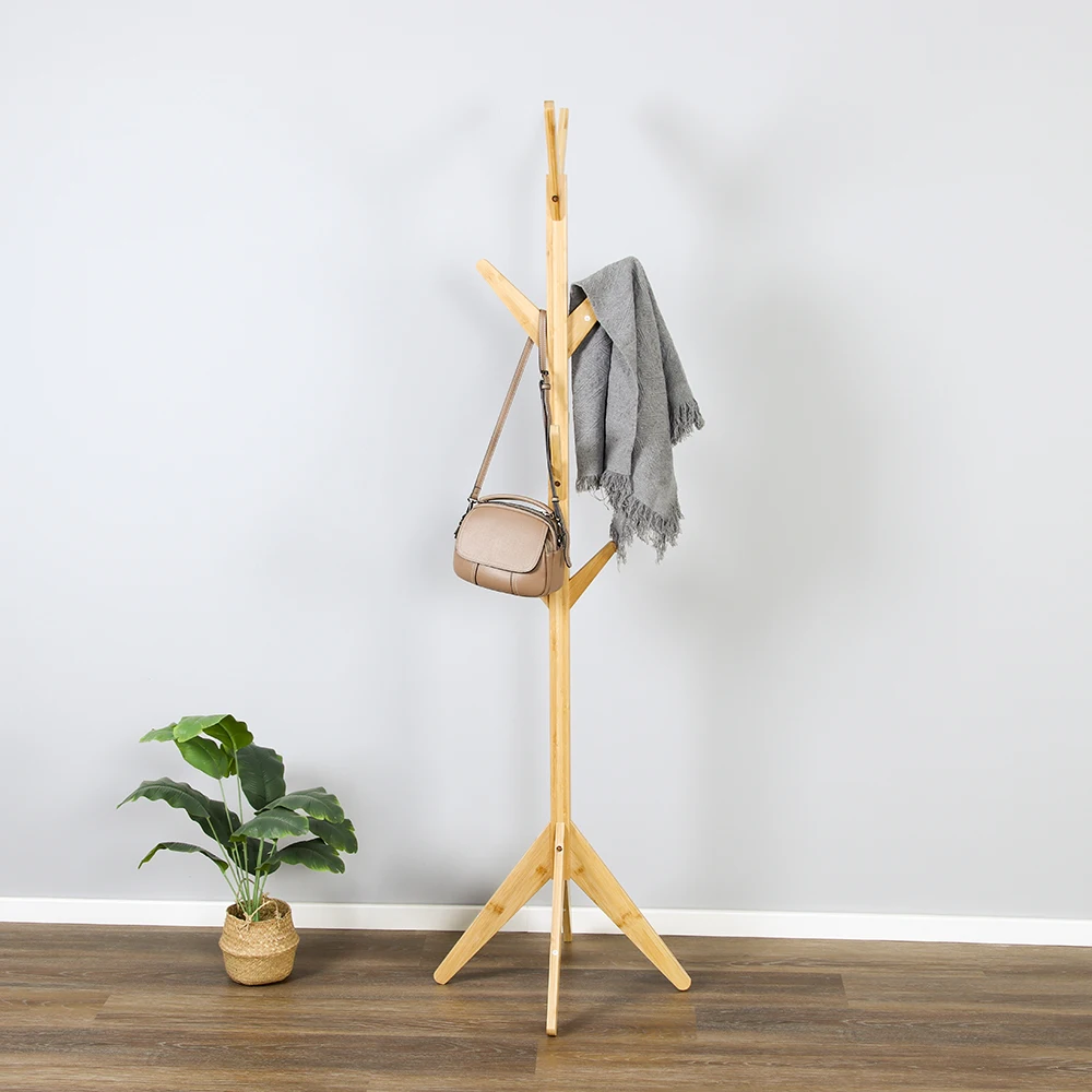 Wooden Coat Rack Hanger Stand Freestanding With 8 Hooks Coat Tree With ...
