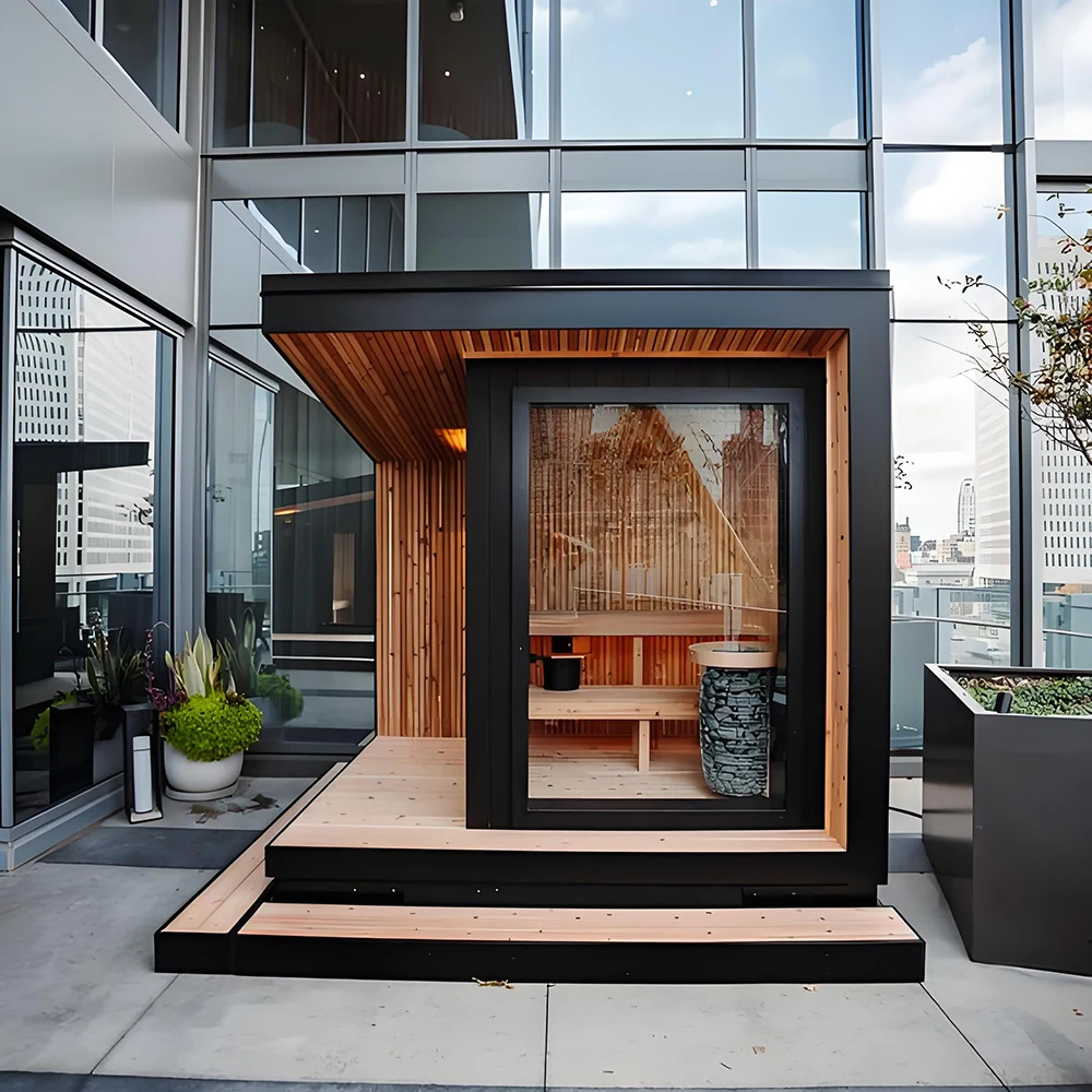Outdoor Solid Wood Garden Red Cedar Sauna & Shower Room
