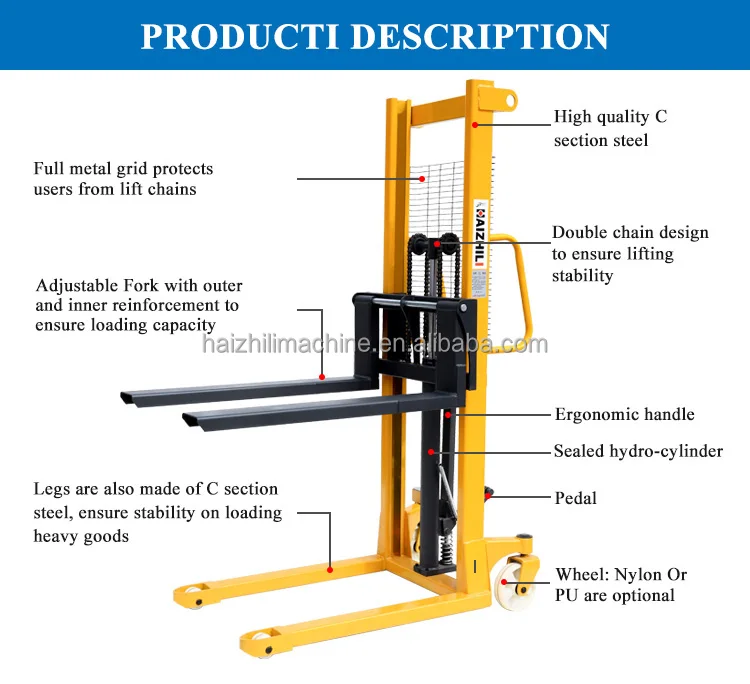Manual Hydraulic Stacker Hand Palllet Stacker Portable Hydraulic Lift ...