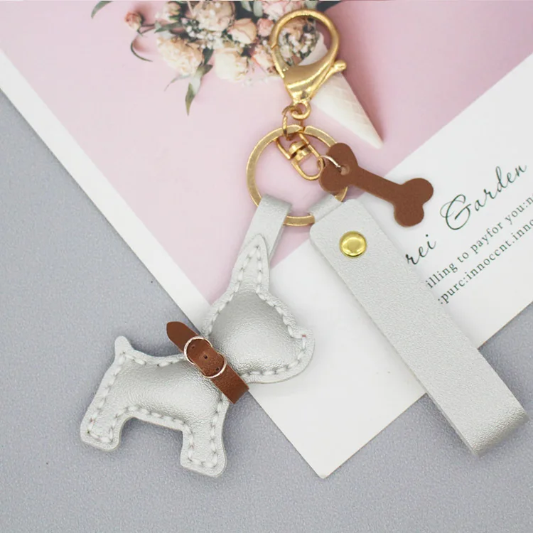 Diy Material Package Bulldog Keychain PU Leather Dog Keychains for ...