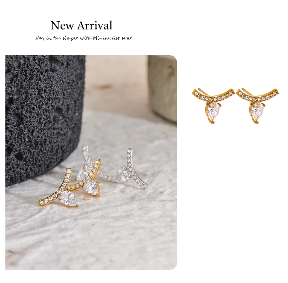 JINYOU 2377 Luxury Shiny Cubic Zirconia Stainless Steel Earrings