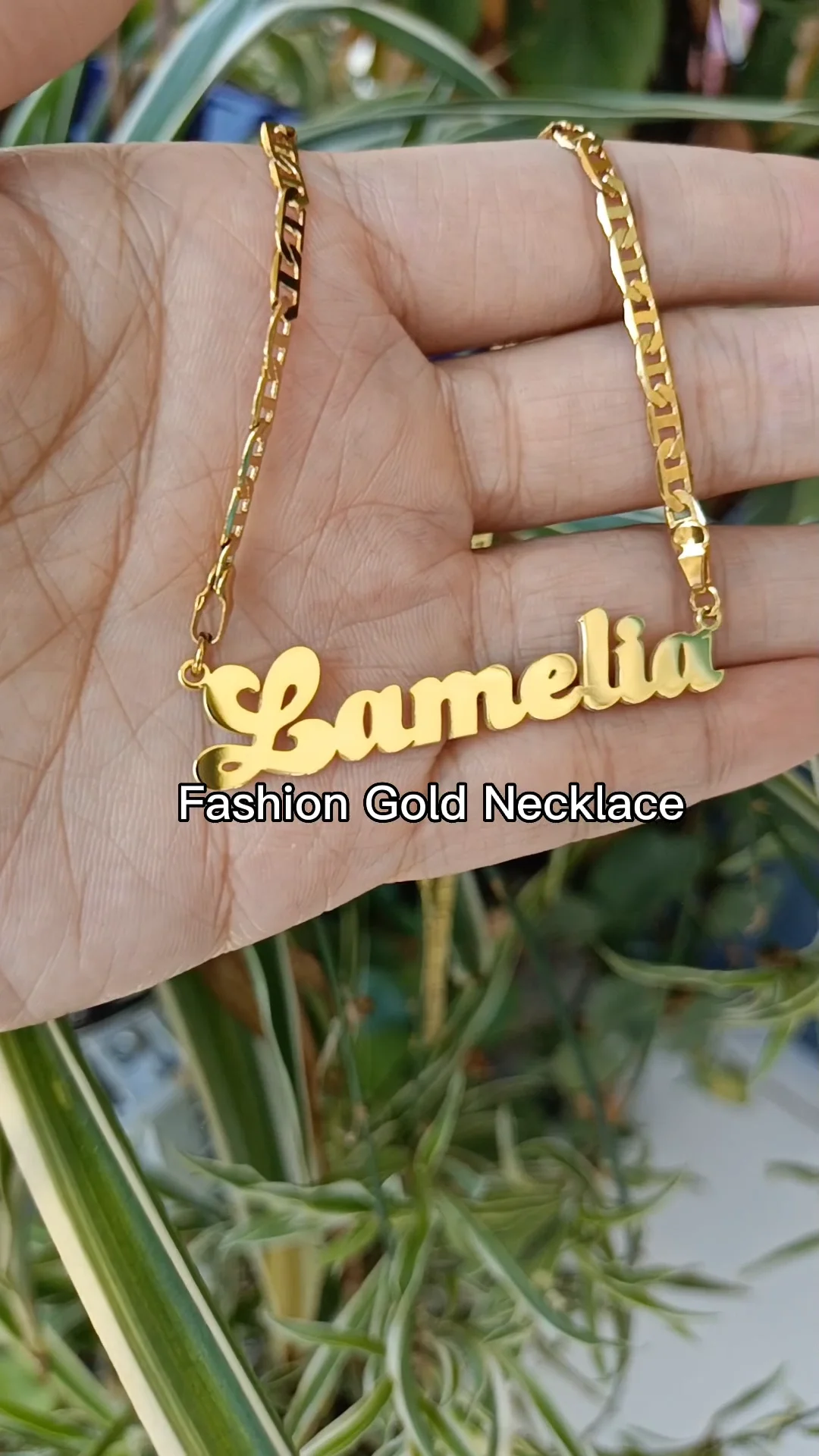 Stainless Steel Personalized Gold Custom Name Necklace Lace Flat Chain ...