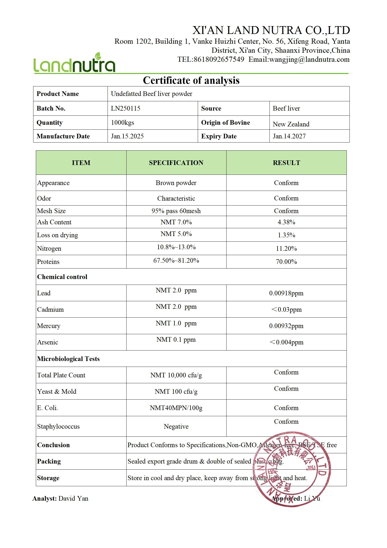 Landnutra Bulk Defatted Grass Fed Beef Liver Powder Freeze-Dried ...