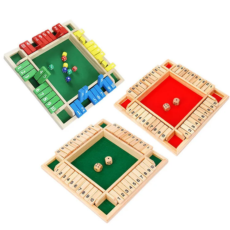 2024 Four Sided 10 Numbers Shut Box Board Game Wooden Flaps & Dice Set ...