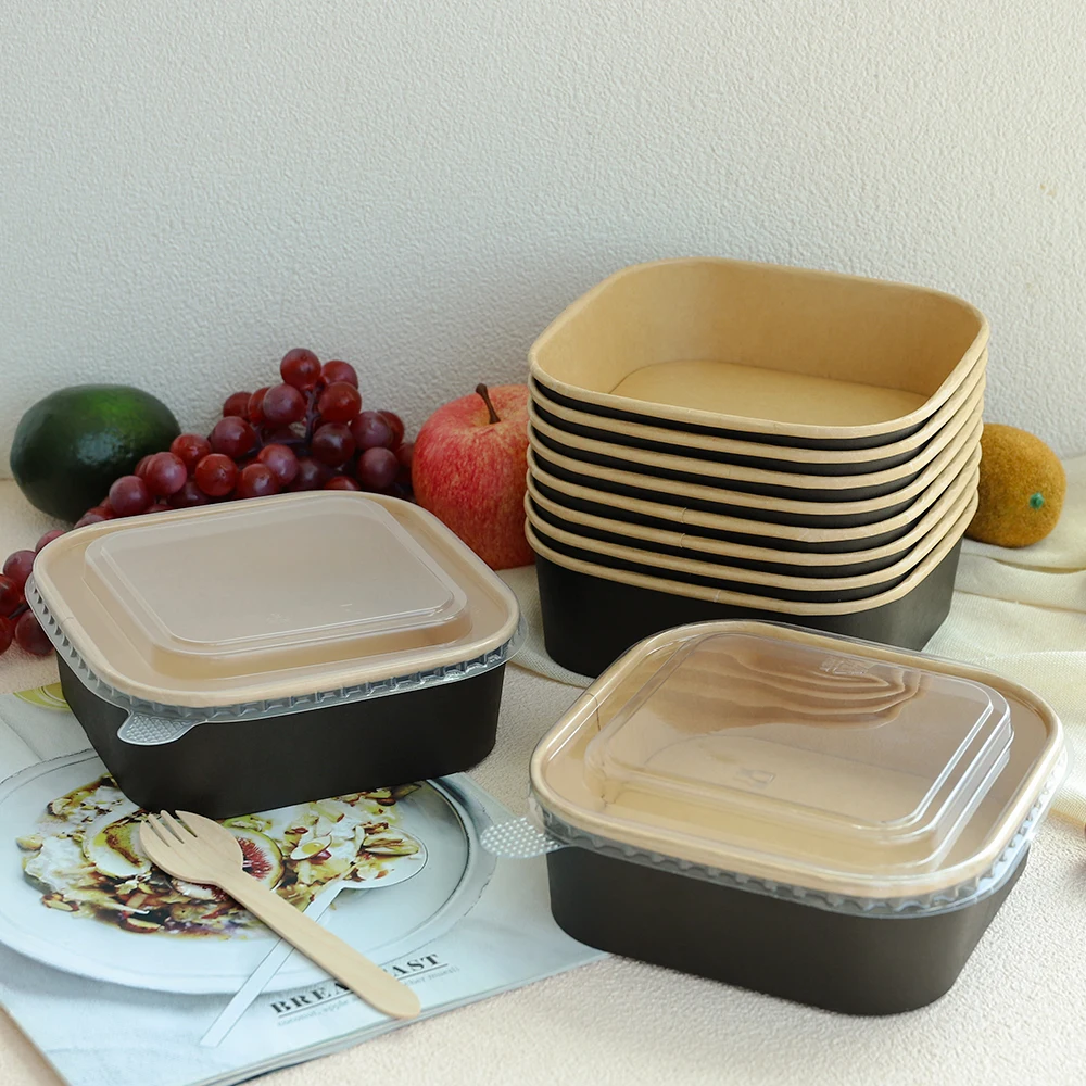 Compostable Kraft Paper Bowls with PET/PP Lids - 1000ml+