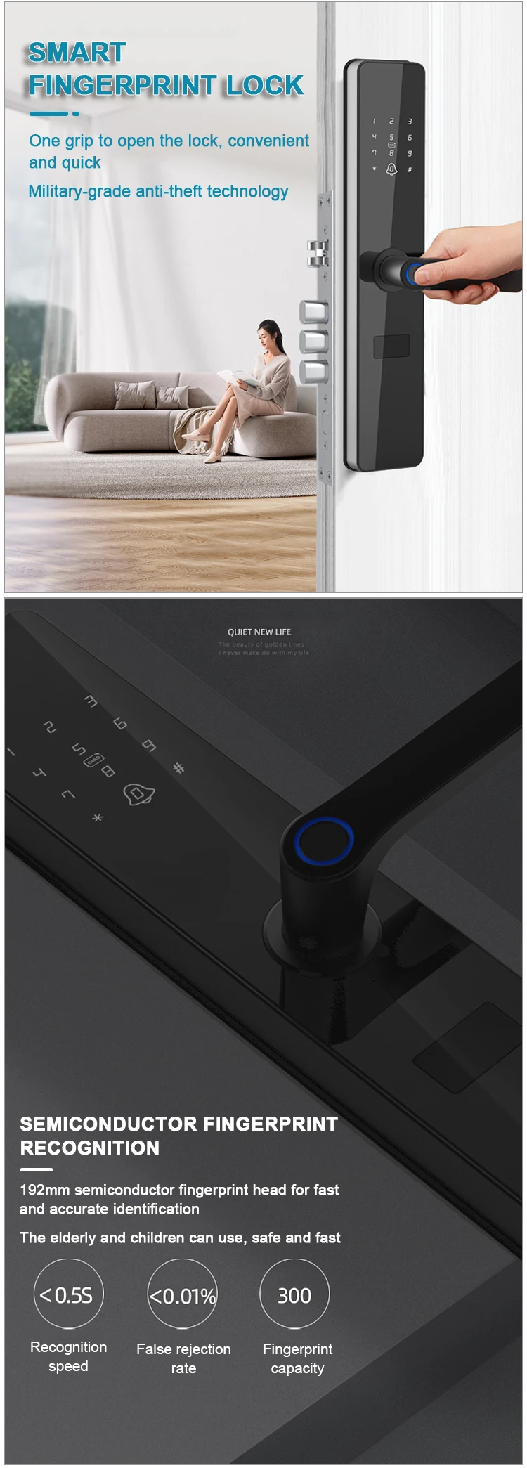 Wifi Tuya Bluetooth Ttlock App Electronic Tt Lock Digital Fingerprint Smart Door Handle Locks ...