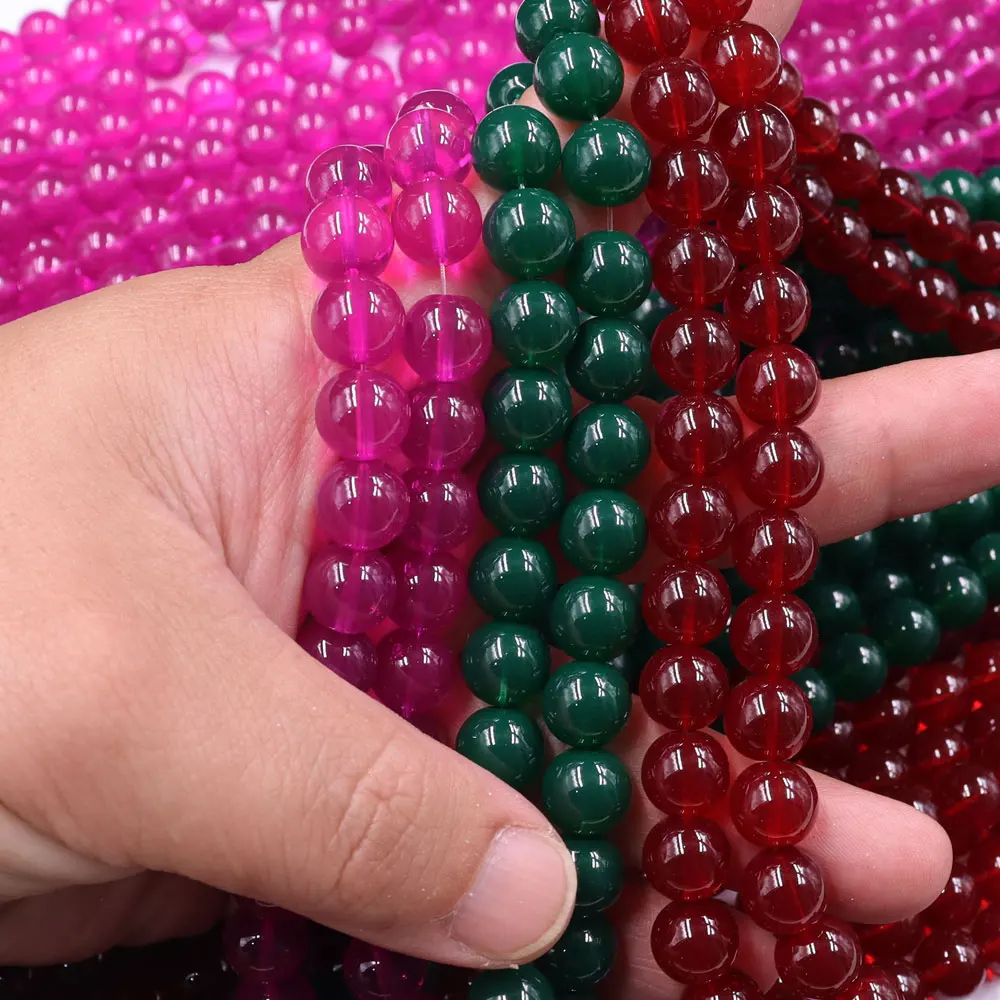 Factory Wholesale Round Green Jade Crystal Beads Good Quality Glass ...