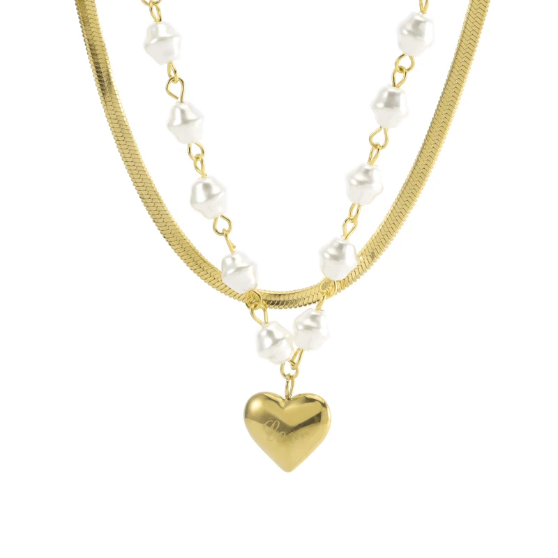 Stainless Steel Chain Lover Necklace 18k Gold Plating Snake Chain Gold ...