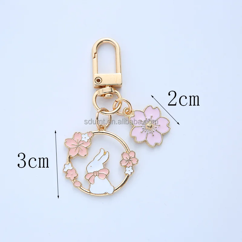 Hot Sale Cute Animal Pink Flower Cat Rabbit Keychain Fashion Metal ...