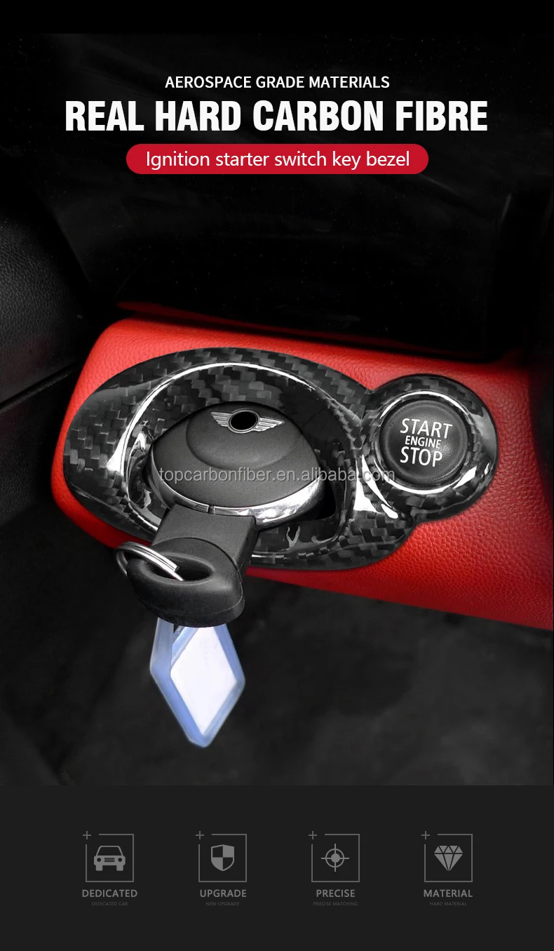 Shasha Carbon Fiber Real Ignition Starter Switch Key Bezel Interior ...