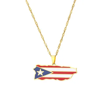 Custom Puerto Rico Map Necklace Stainless Steel Women's Autumn And ...