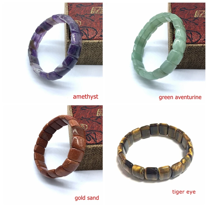 Natural Stone Bangles Colorful Crystal Elastic Bracelet Loose Gemstone ...