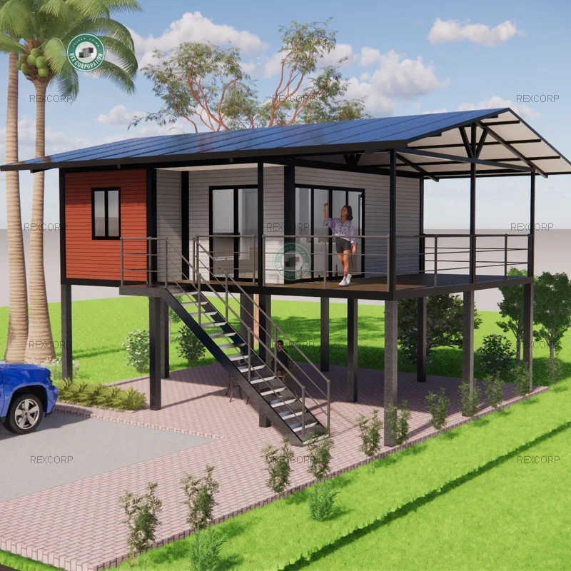 39sqm 2 Bed Container House with Stilts and 24sqm Veranda Double Pitch ...