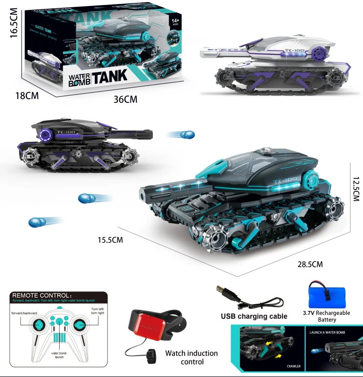 2.4g Shoot Water Bomb Light Music 360 Degree Spin Stunt Battle Watch ...