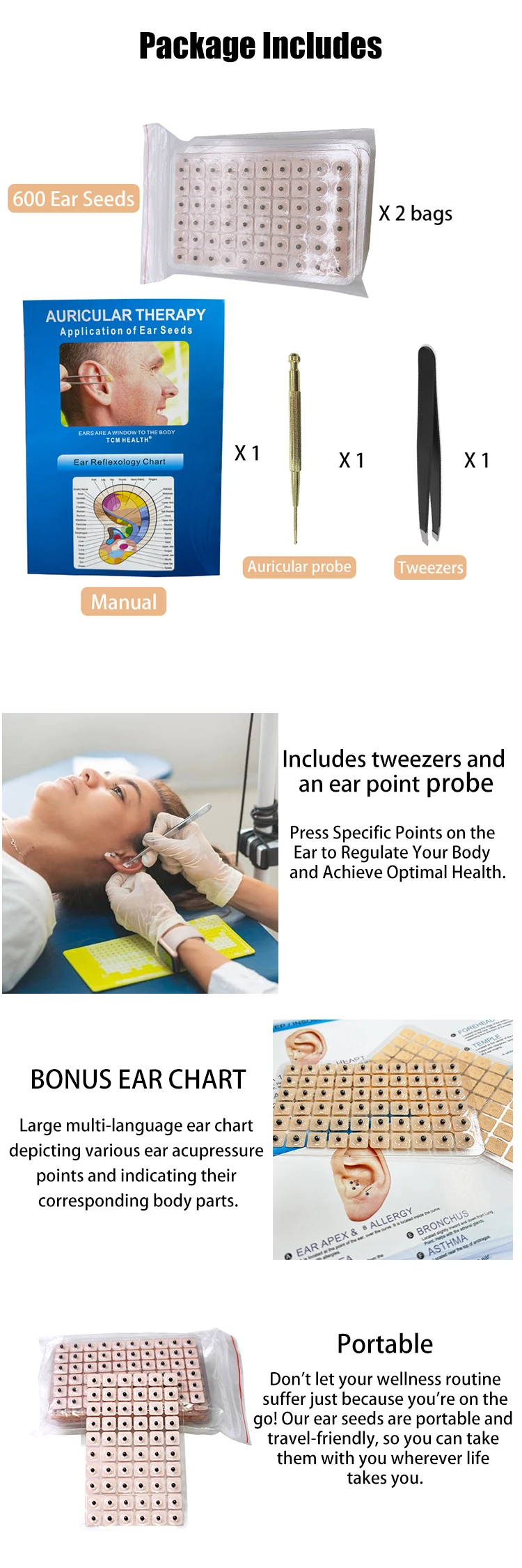 Ear Seeds Auricular Sticker Kit,Acupuncture Kit Acupressure With Ears ...