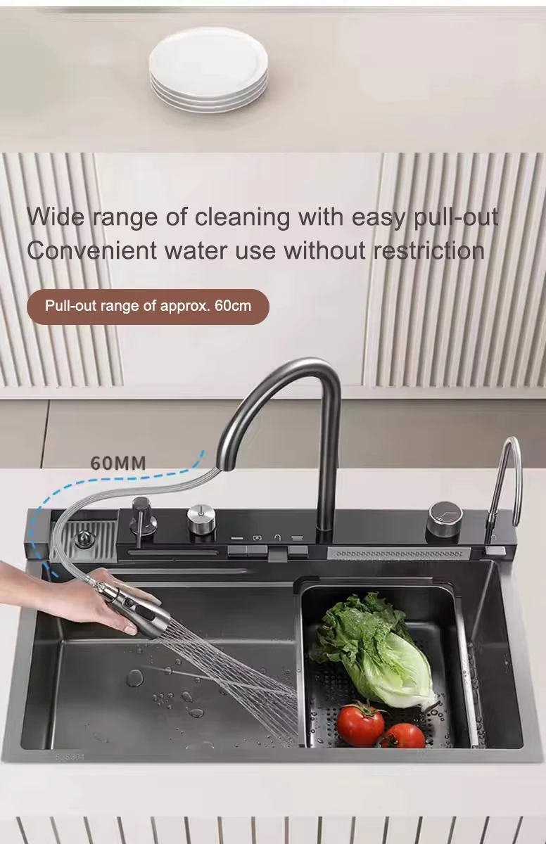 304 Kitchen Sink with LED Display & Pull-Out Faucet