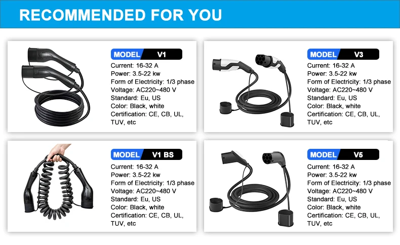 16A 32A 3 Phase Ev Charging Cable 22kw Mode 3 Electric Car Charging ...