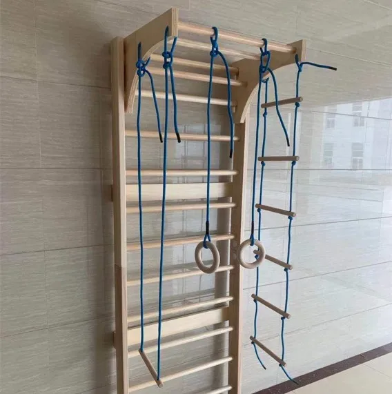 Indoor Wood Swedish Ladder Gym Wall Bars with Wall Mounted Pull Up Bar ...