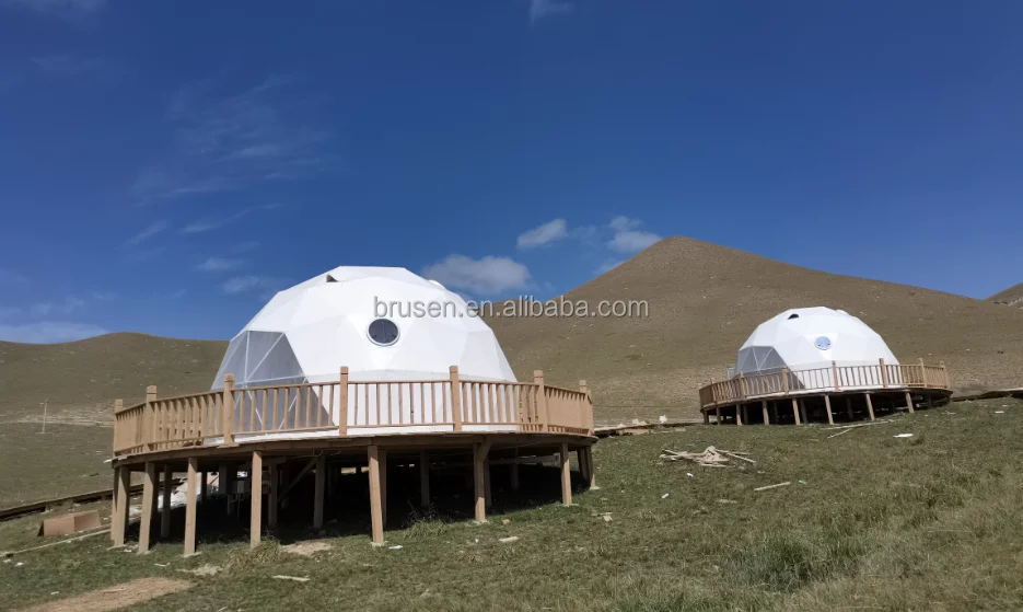 Transparent Glamping Dome Galvanized Steel Framework Wood Platform ...