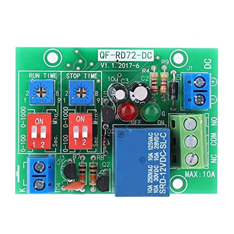 RD72-DC-12V Infinite Cycle ON off Relay Module - Adjustable Delay