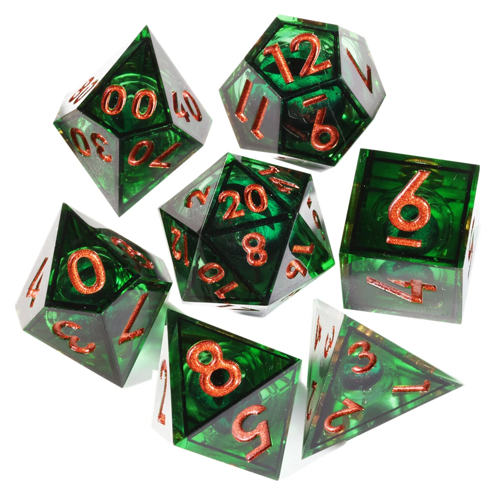 Mini Planet Green Liquid Core Dragon Eye Dice Set Polyhedral Resin Dnd ...