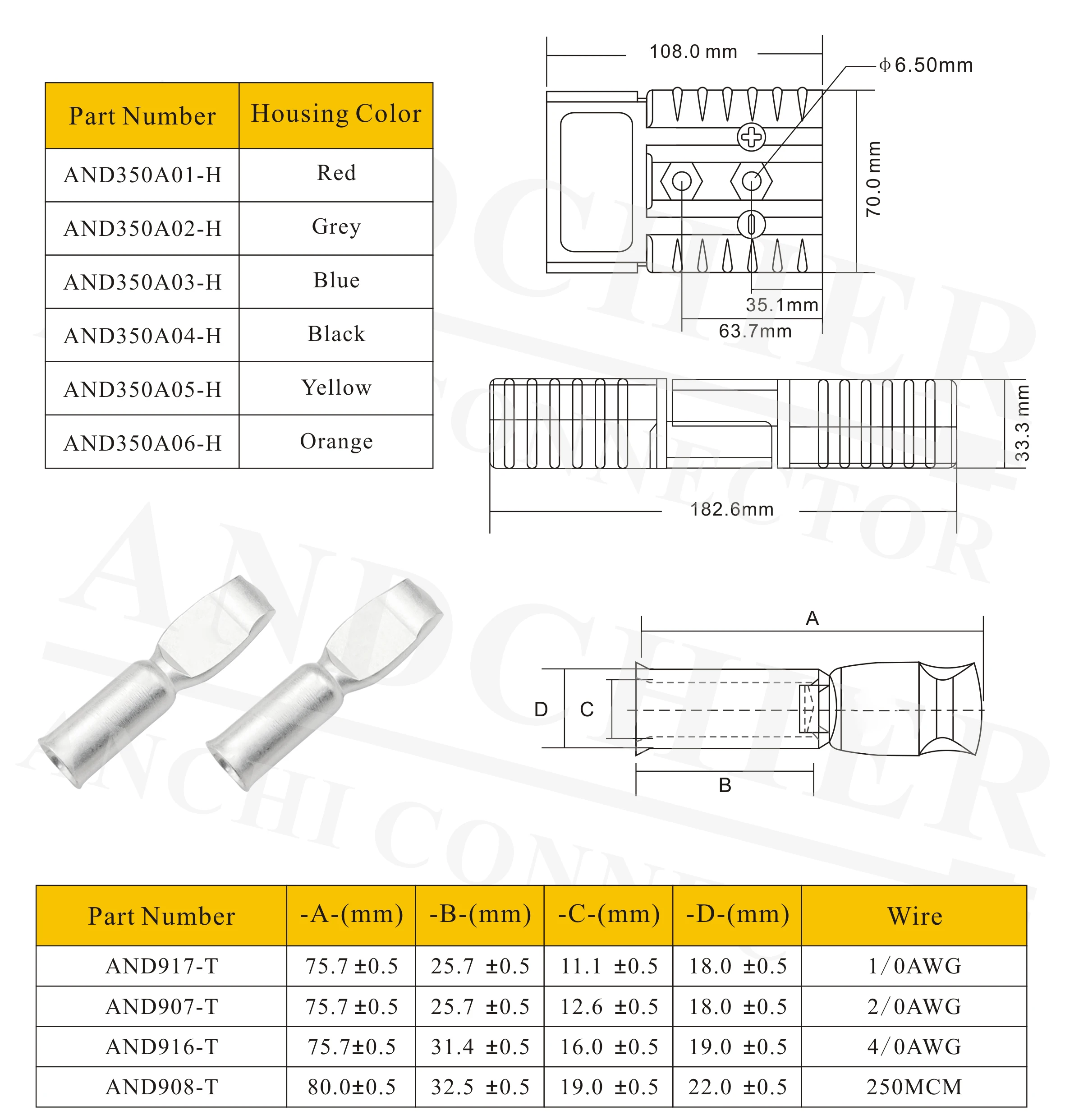 Wire Plug Battery Connector High Current 40a/50a/120a/175a/350a 600v ...
