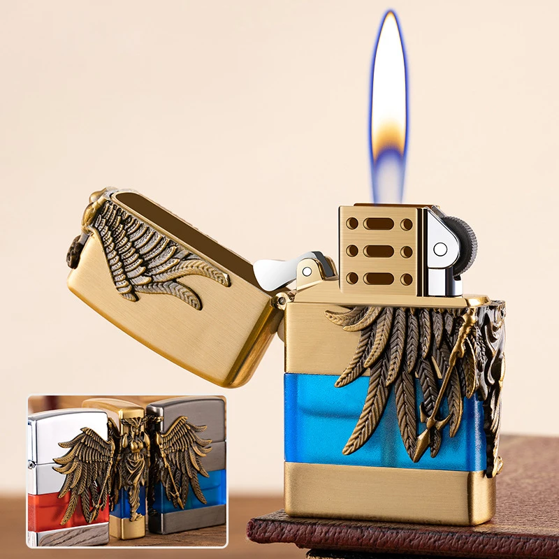 Embossed Female Warrior Metal Lighter Inflatable Butane Lighter Open ...