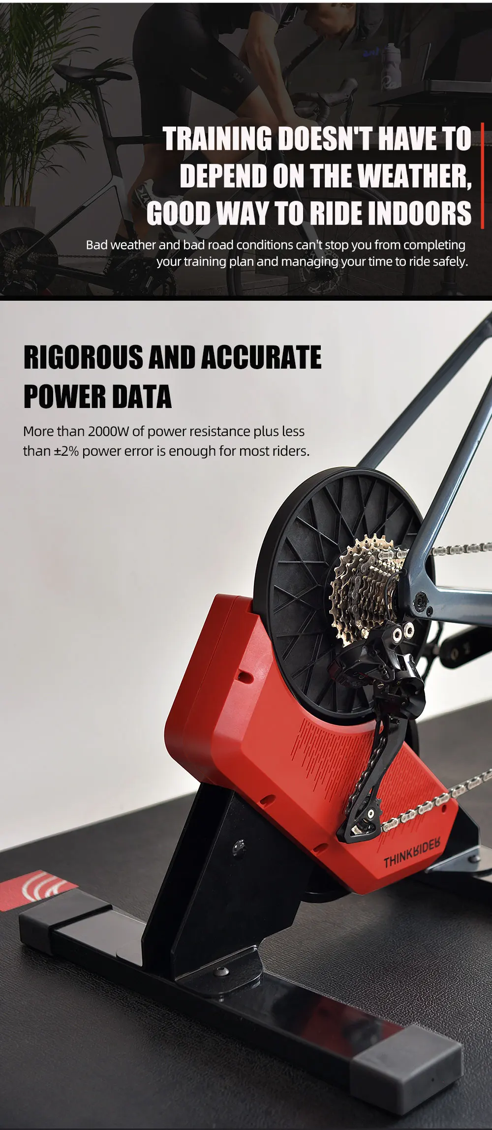 2024 ThinkRider X2 Smart Indoor Bike Trainer - Direct Drive, 2000W ...