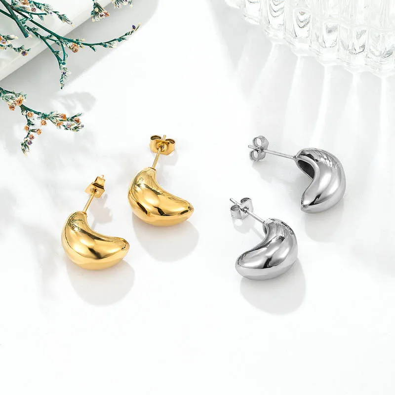 Wholesale Jewelry 18k Gold Plated Comma Curved Stud Earrings Vintage No ...