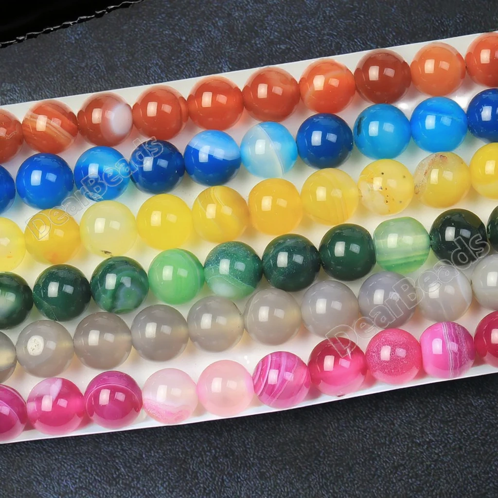 4mm 6mm 8mm 10mm 12mm Natural Rainbow-Colored Banded Agate Beads ...