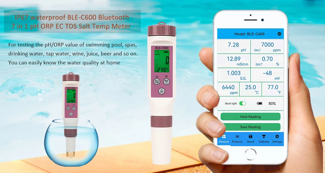 Ble C600 Water Orp Test Meter 7 In 1 Multiparametro Digital Tds Ec Ph ...