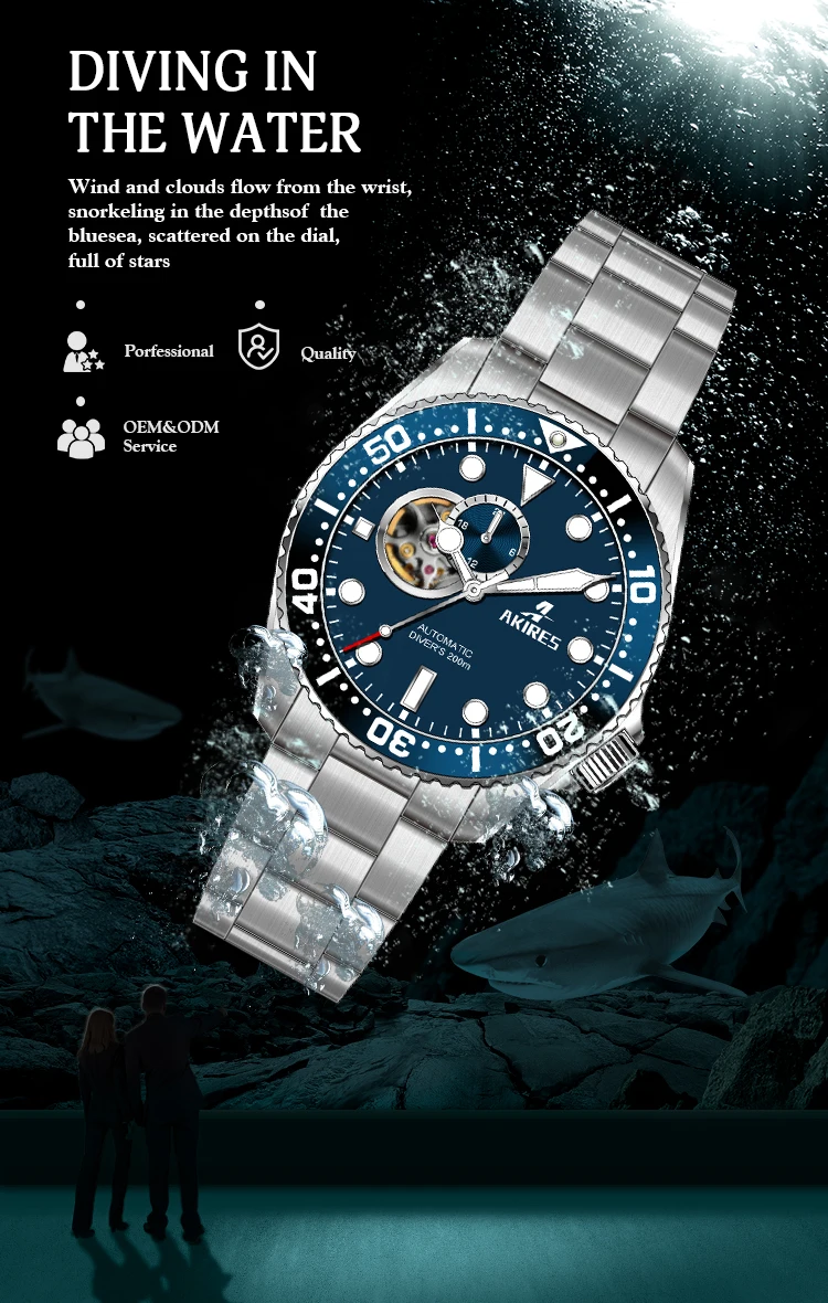 Black Skeleton Minimalist Automatic Pilot Chronograph Men Watch Leather ...