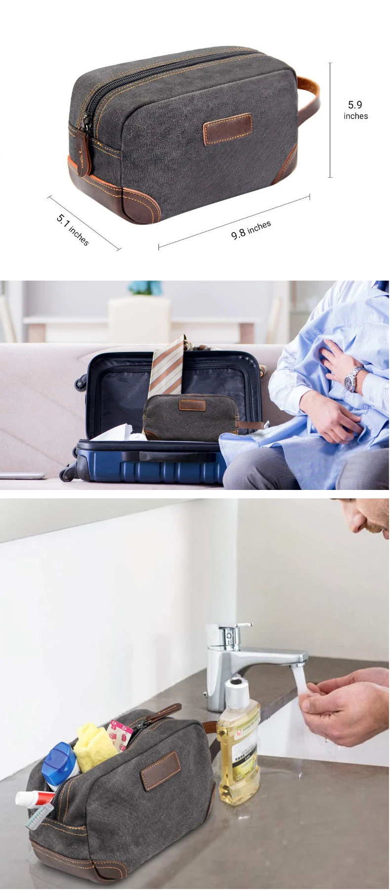 Custom Retro Bathroom Bag Men's Shaving Kit for Travel Accessories ...
