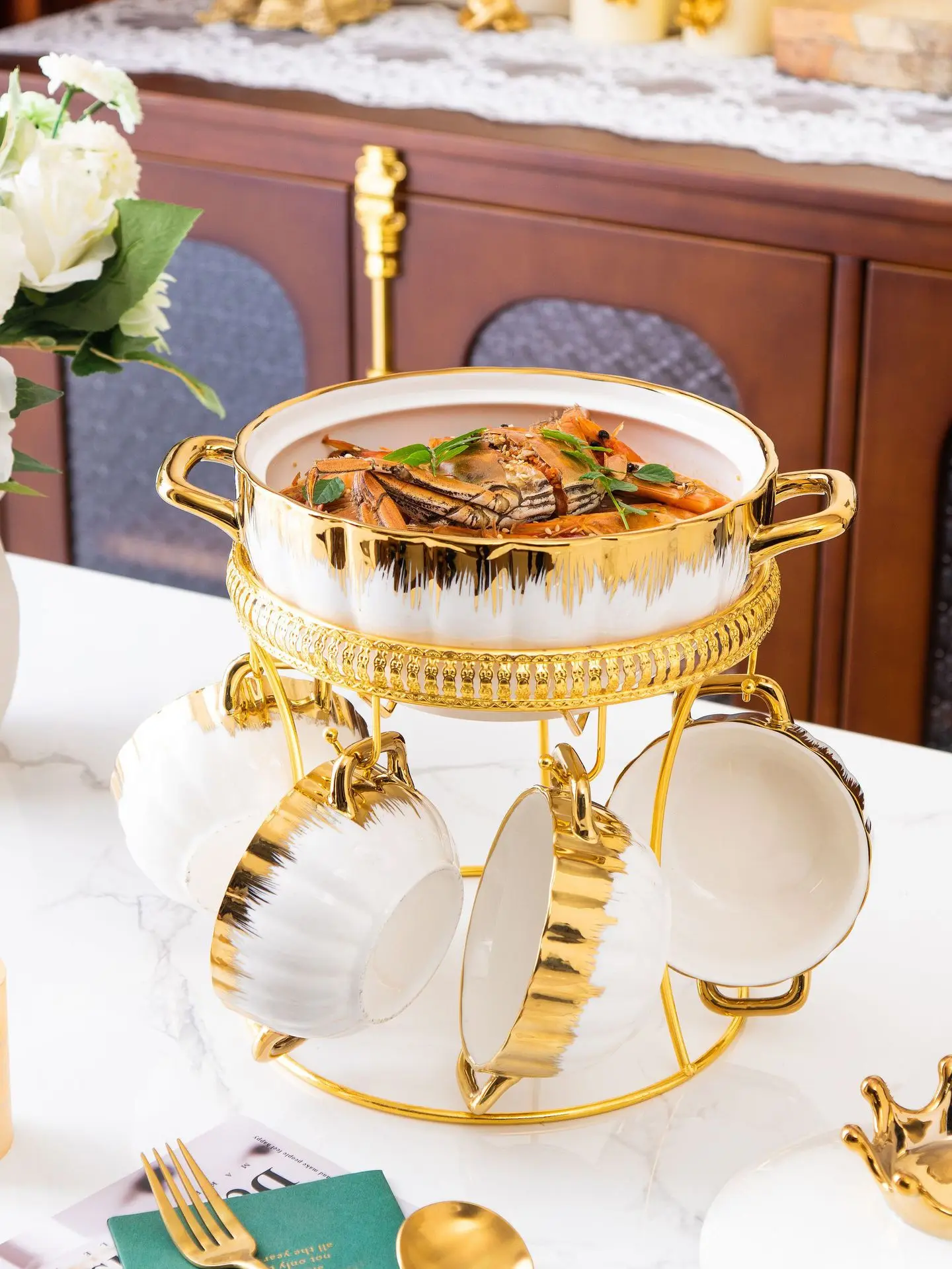 Niseven Ceramic Gold Rim Soup Bowl Tableware Porcelain Soup Pot And ...