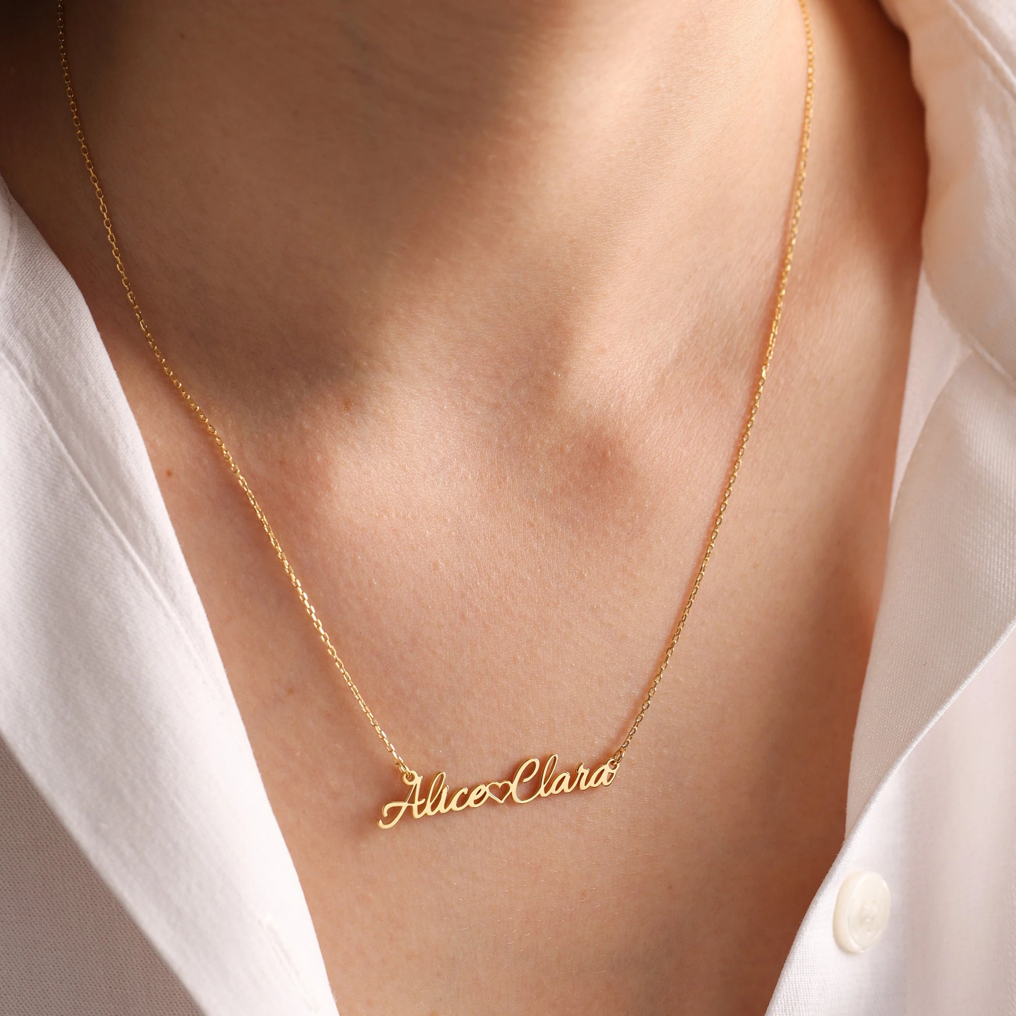Custom Stainless Steel 18k Gold Link Chain Double Name Necklace ...