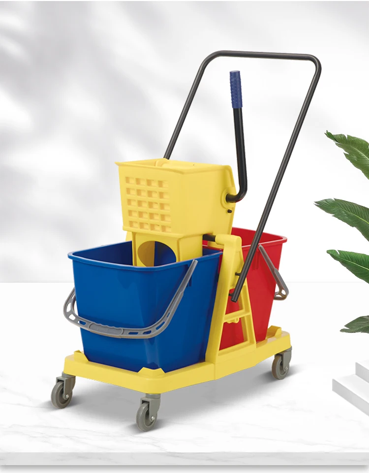 60l Commercial Double Floor Mop Bucket With Down Press Wringer Plastic ...